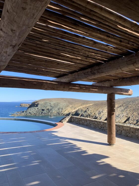 Pergolas in Mykonos with Eucalyptus timber - Assiouras Bros | Advanced ...
