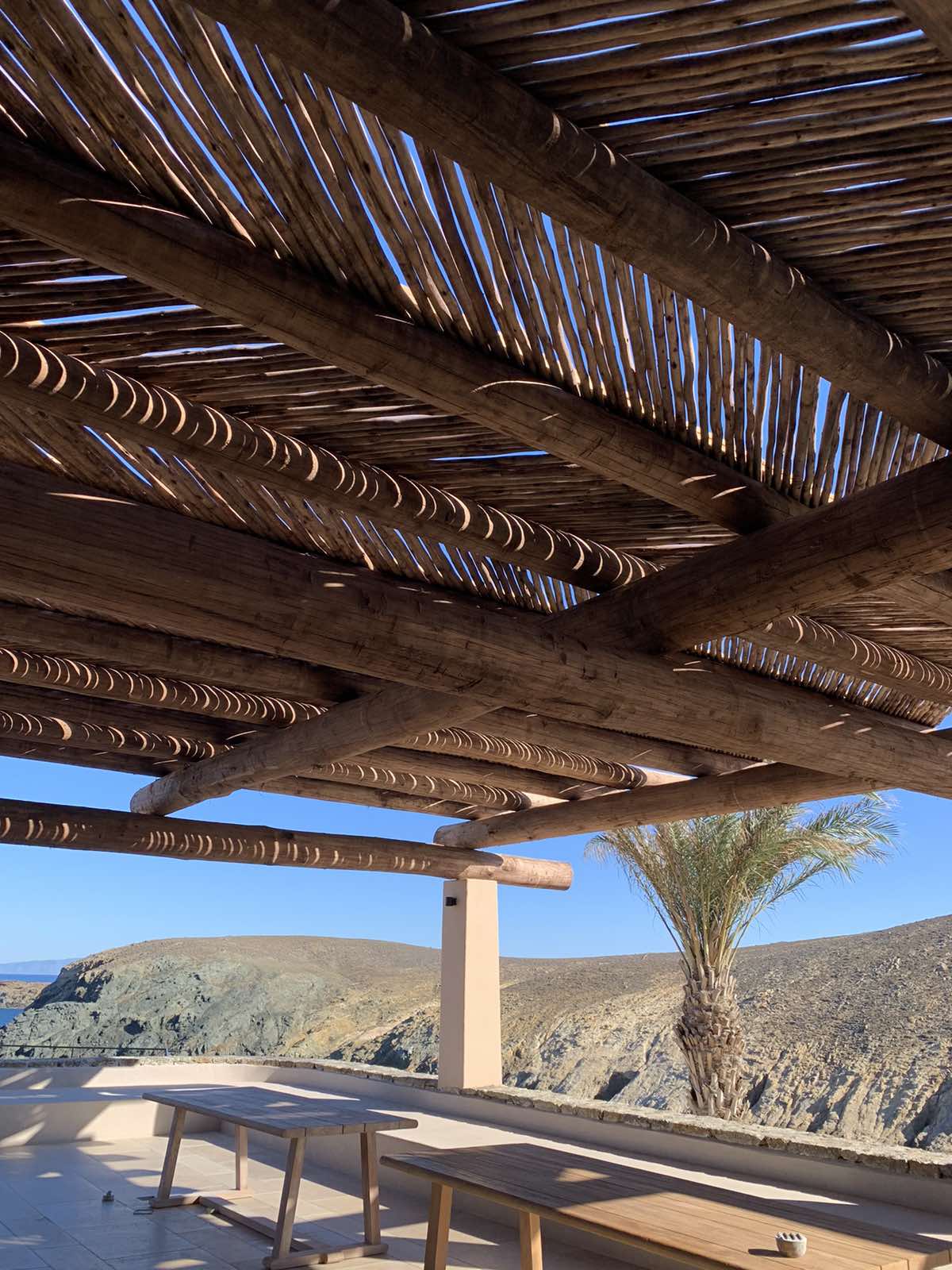 Pergolas in Mykonos with Eucalyptus timber - Assiouras Bros | Advanced ...